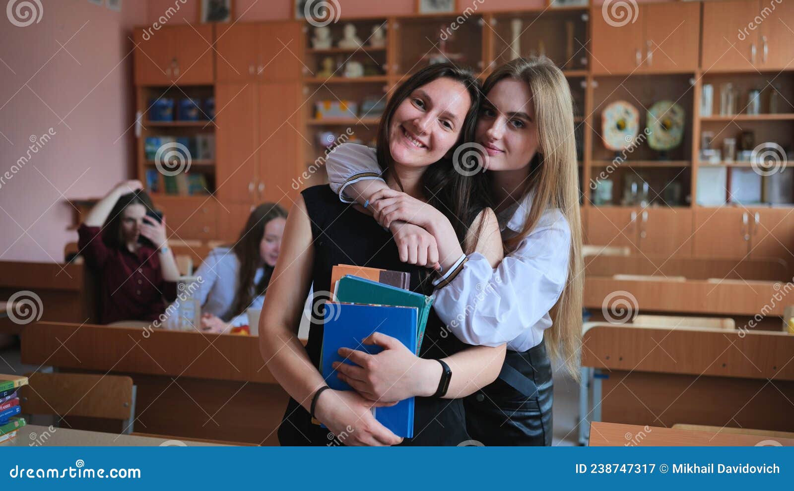Beautiful Female Students are Posing in the Class. Stock Image - Image ...
