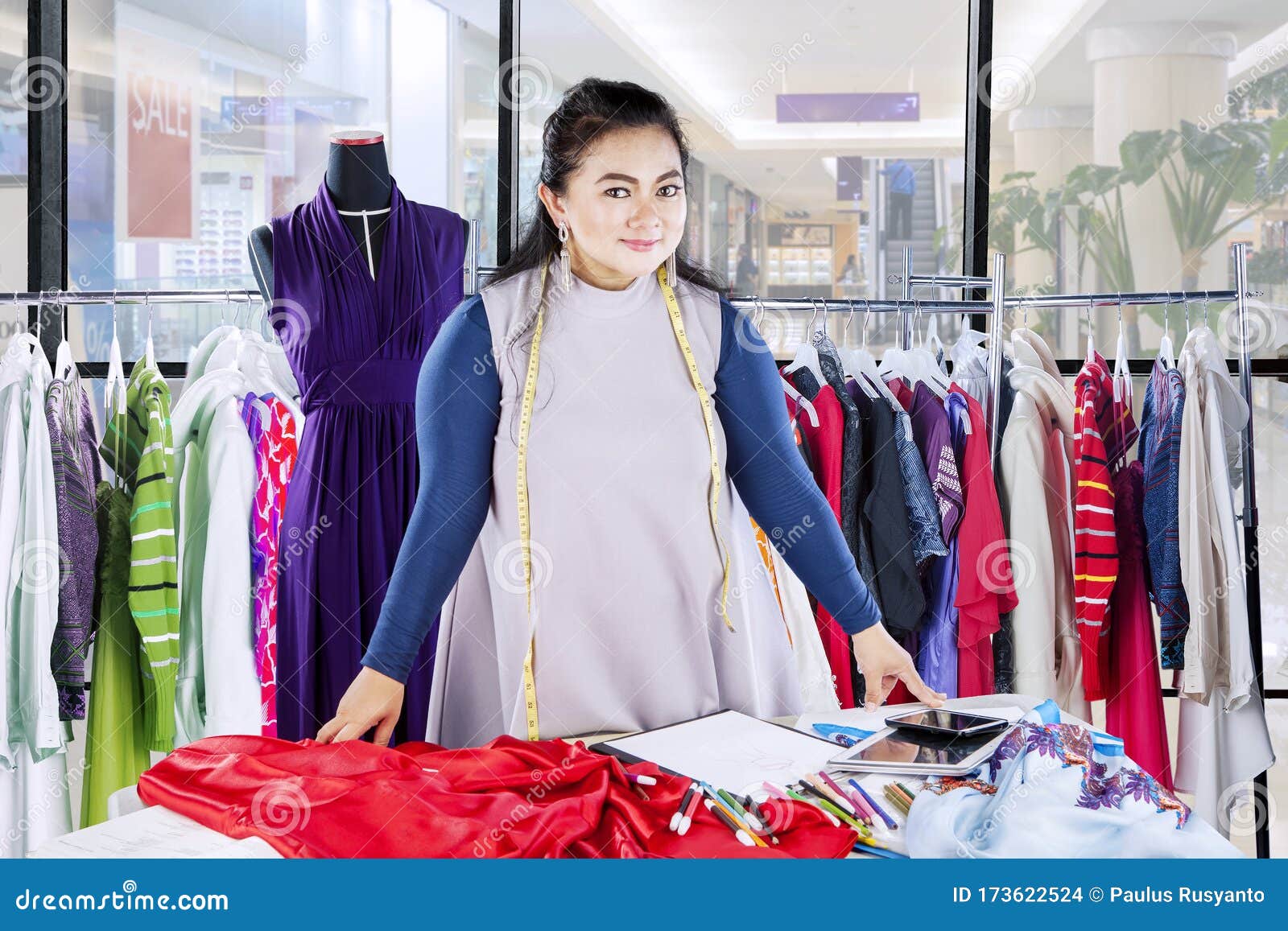 Beautiful Female Tailor Standing in Her Workplace Stock Photo - Image ...