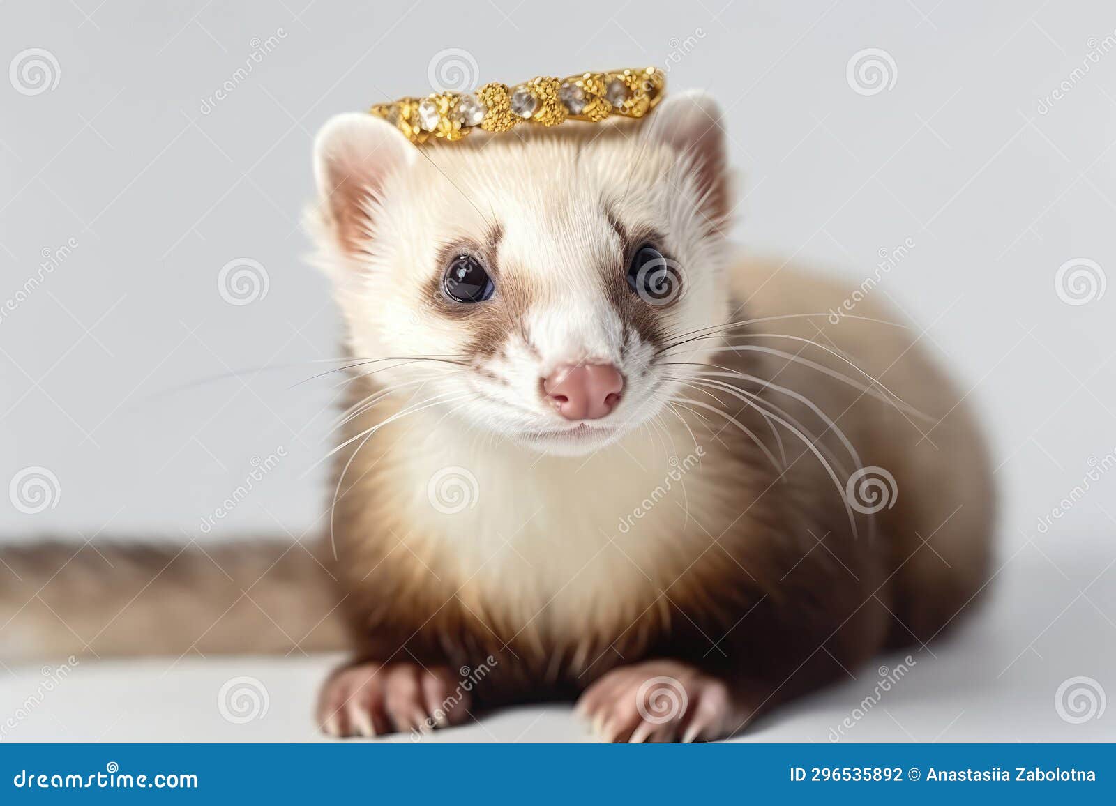 Beautiful Ferret in Gold Crown on White Background. Generative AI Stock ...