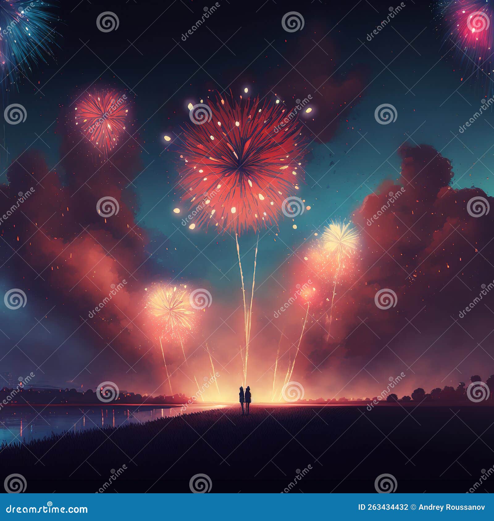 Beautiful Festive Fireworks. AI Render. Stock Illustration ...
