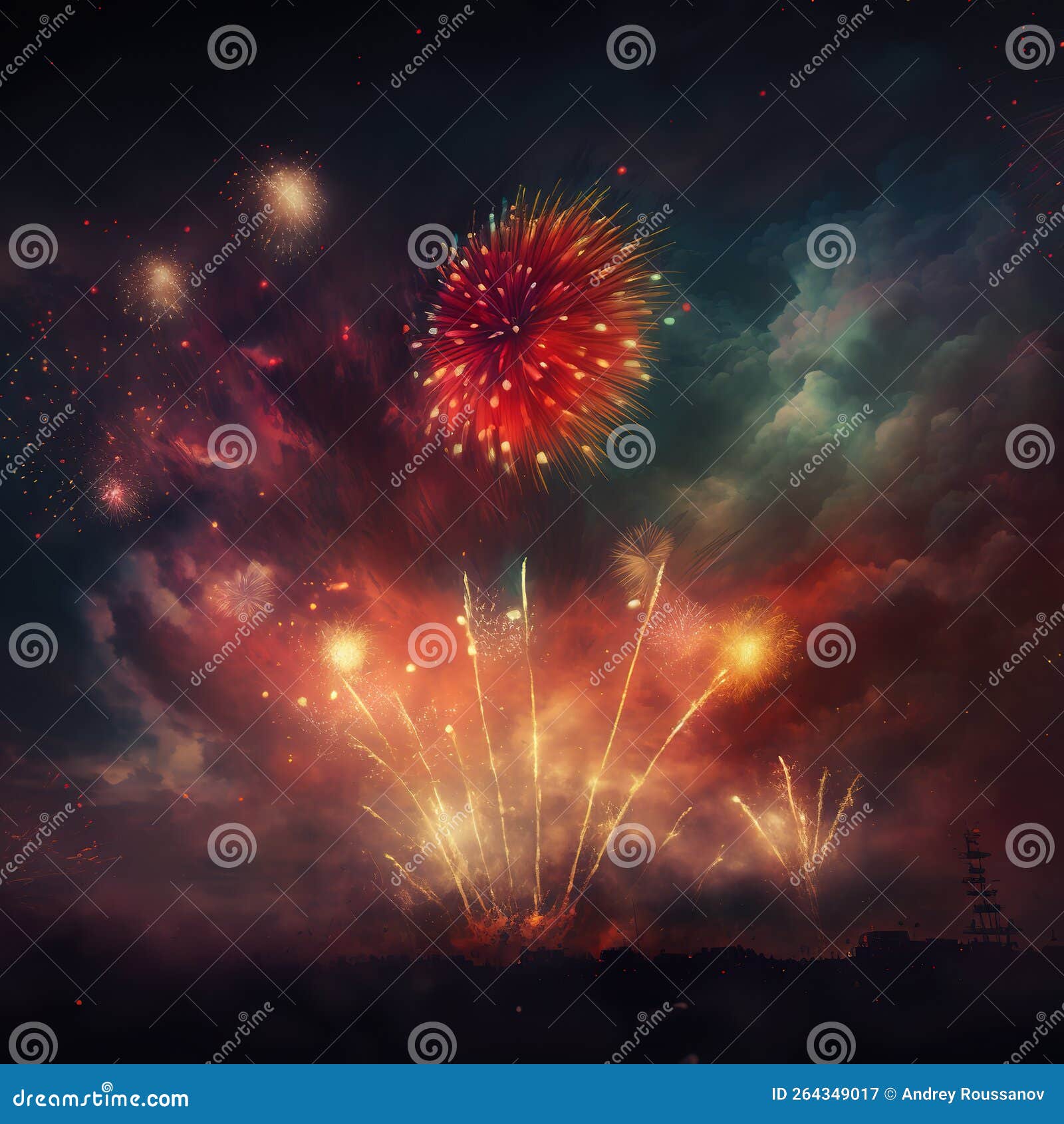 Beautiful Festive Fireworks. AI Render. Stock Illustration ...