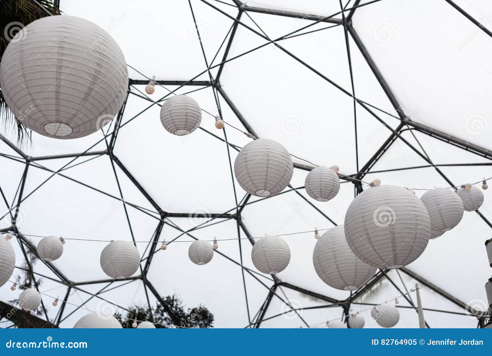 Beautiful Festive Lighting. White Paper Lanterns. Stock Image - Image ...