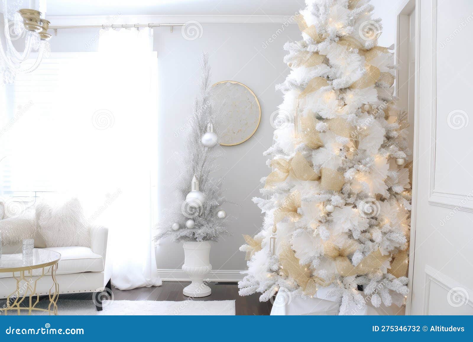 A Beautiful and Festive White Tree with Gold or Silver Accents Stock ...