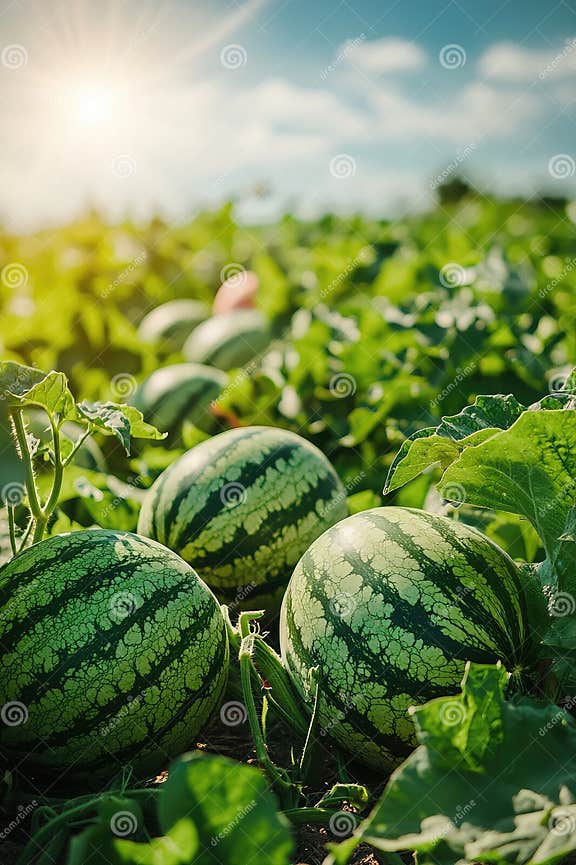 A Beautiful Field of Watermelons. Selective Focus Stock Image - Image ...