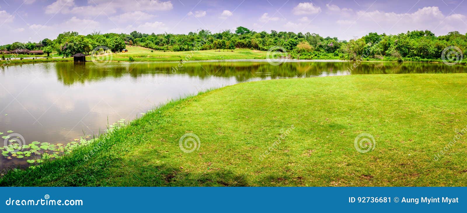Landscape Photo of Beautiful Scenery with Lake, Grass Field and Hill ...