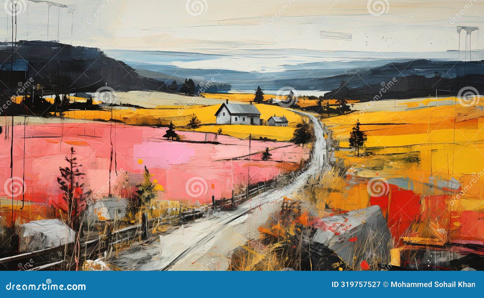 Beautiful Fields of Plains Ink Drawing Landscape Background Stock ...