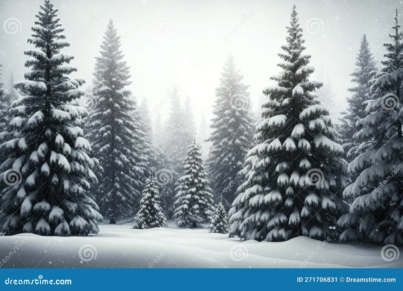 Beautiful Fir Tree Forest with Snow. Snowfall and Holiday Cheer Concept ...