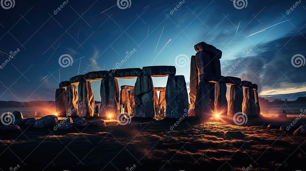 Beautiful Fire Torches on an Ancient Stone Circle Landscape Background ...