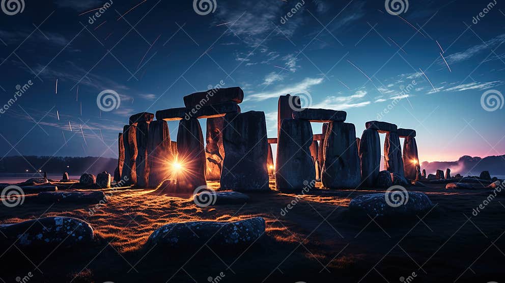 Beautiful Fire Torches on an Ancient Stone Circle Landscape Background ...