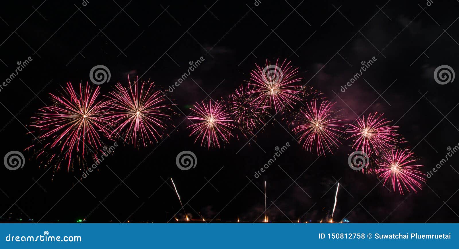 Firework Display for Celebration Over the Sea Stock Photo - Image of ...