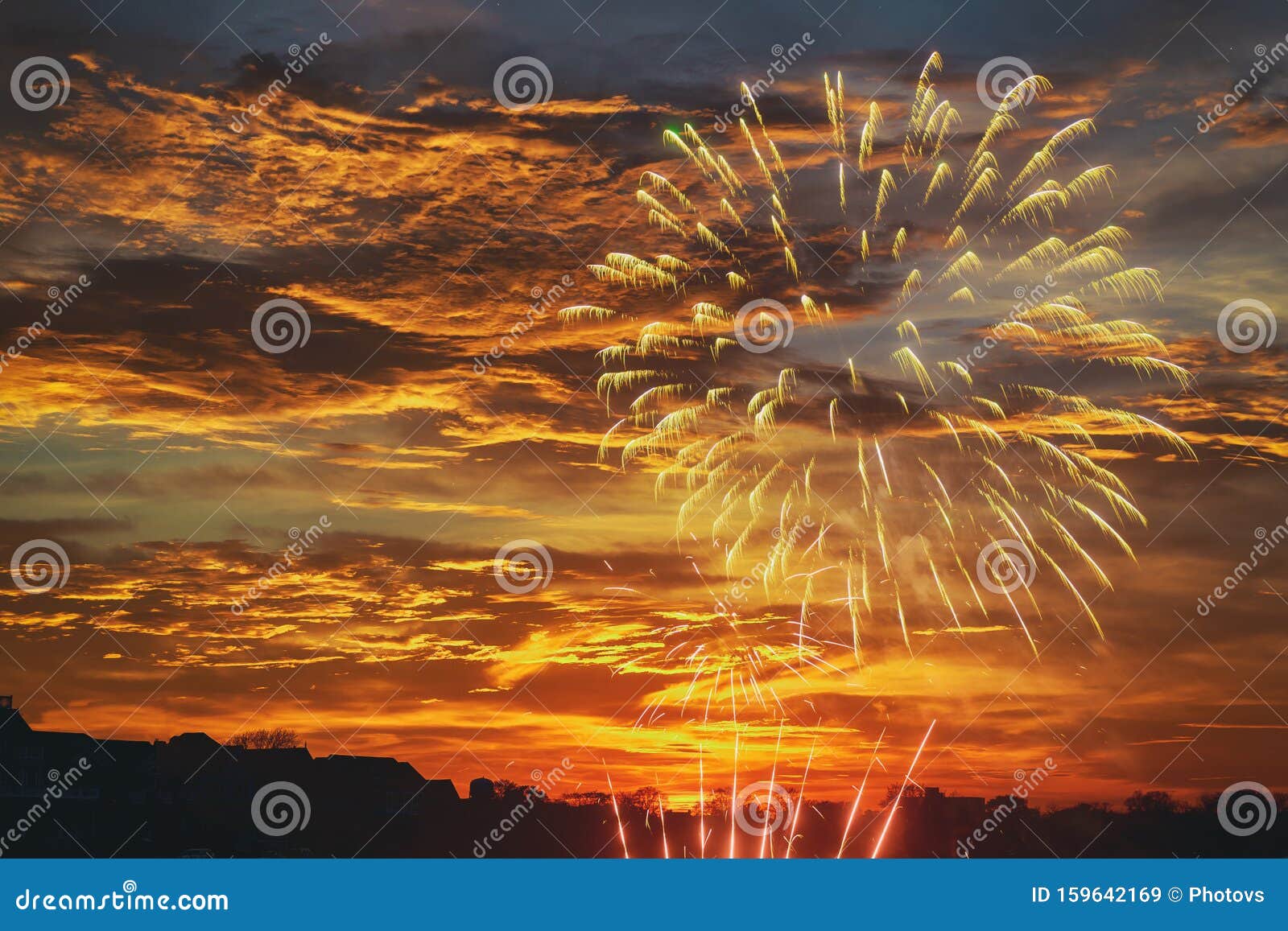 Beautiful Firework Display for Celebration on the Dramatic Sunset Sky ...