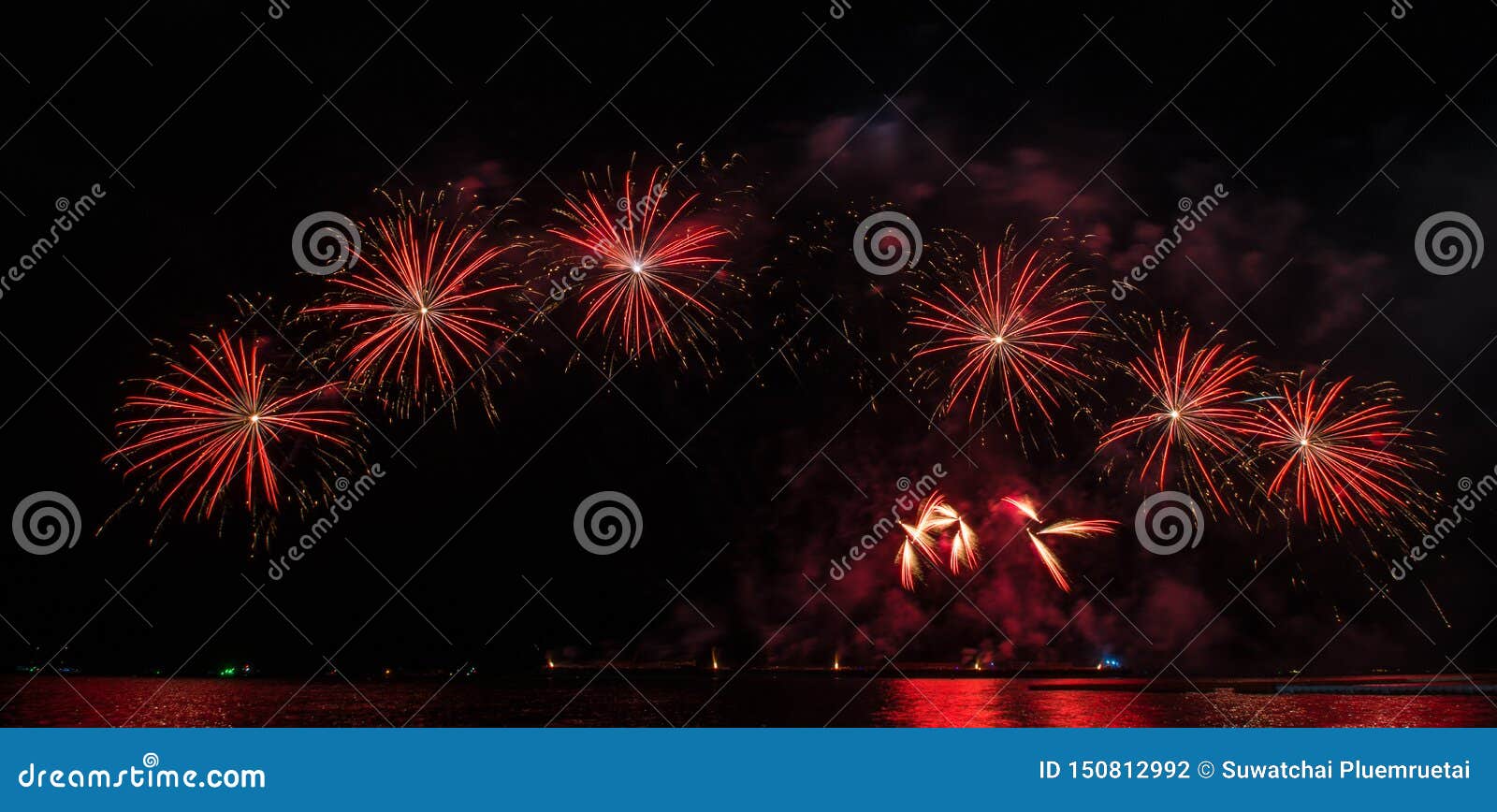 Firework Display for Celebration Over the Sea Stock Photo - Image of ...