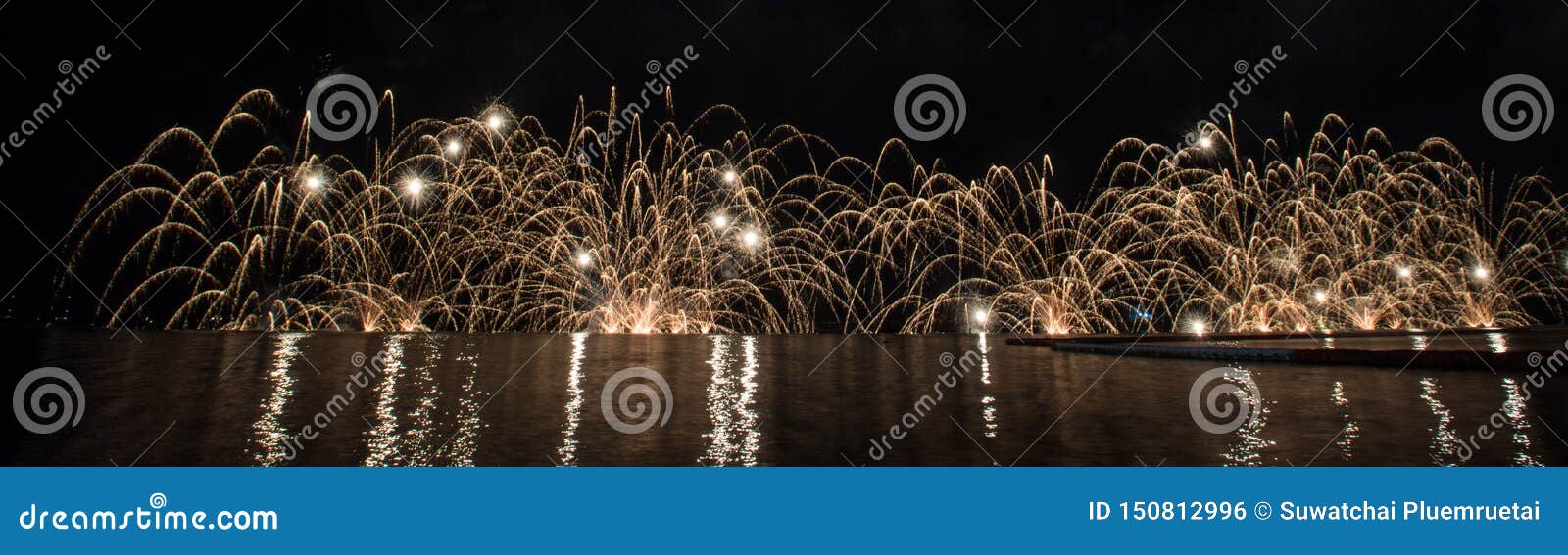 Firework Display for Celebration Over the Sea Stock Photo - Image of ...