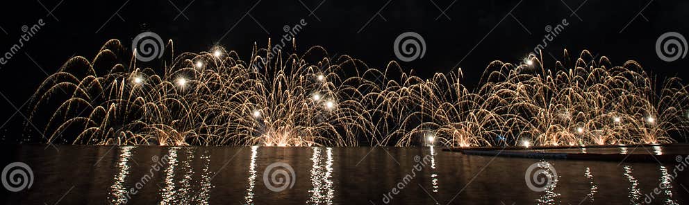 Firework Display for Celebration Over the Sea Stock Photo - Image of ...