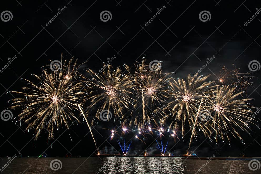 Firework Display for Celebration Over the Sea Stock Image - Image of ...