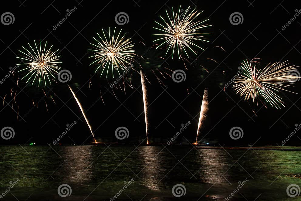 Firework Display for Celebration Over the Sea Stock Image - Image of ...