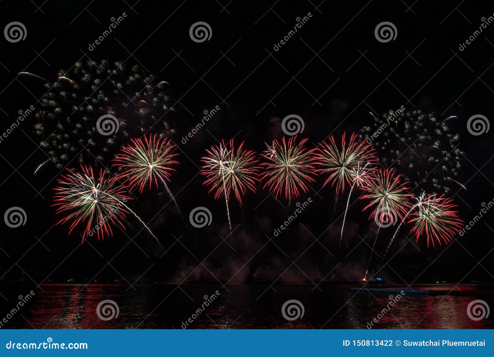 Firework Display for Celebration Over the Sea Stock Photo - Image of ...