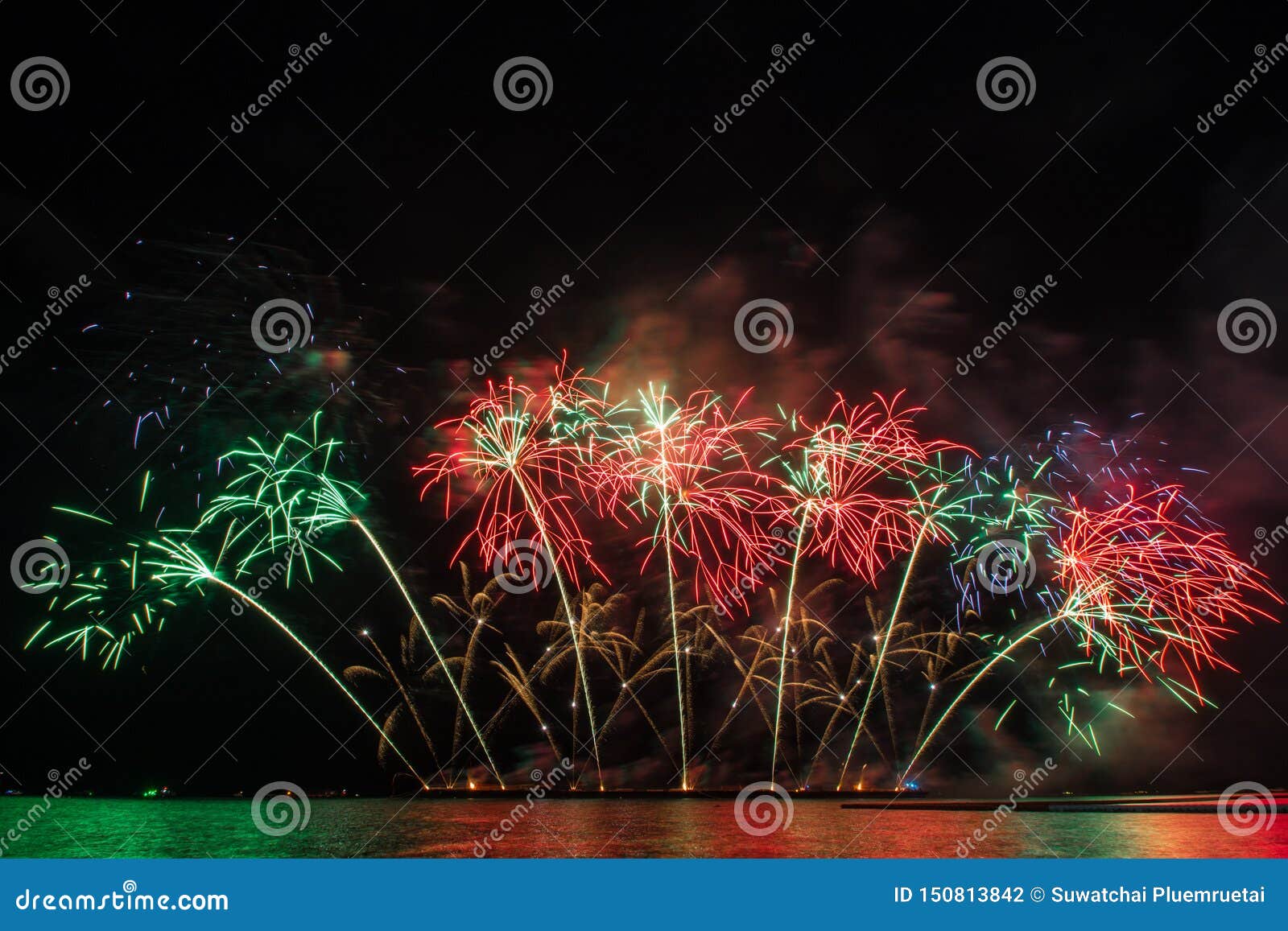 Firework Display for Celebration Over the Sea Stock Photo - Image of ...
