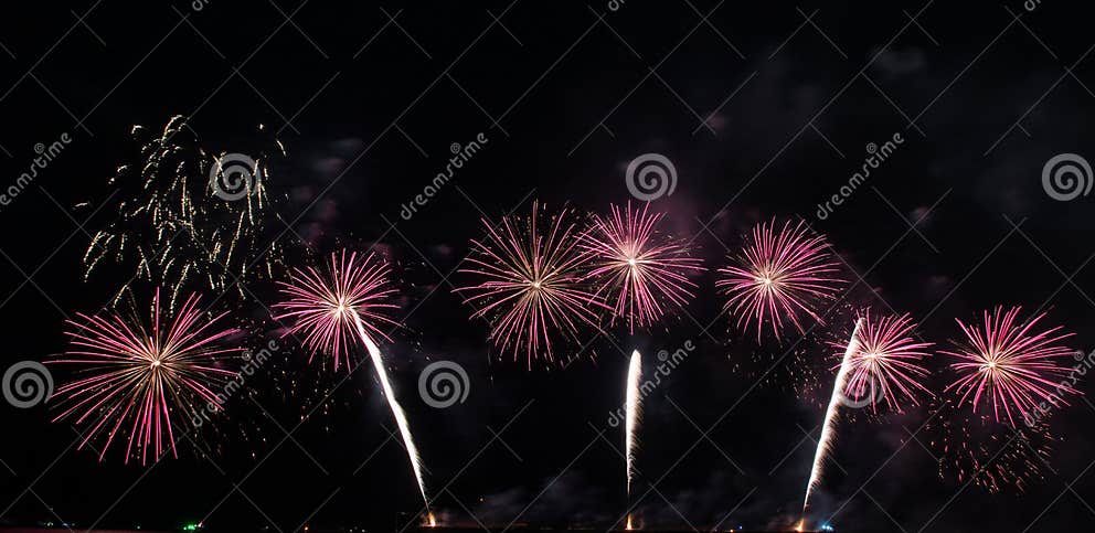 Firework Display for Celebration Over the Sea Stock Photo - Image of ...
