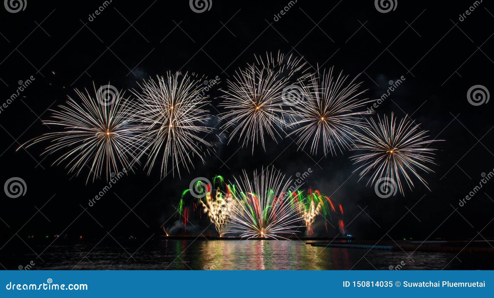 Firework Display for Celebration Over the Sea Stock Image - Image of ...