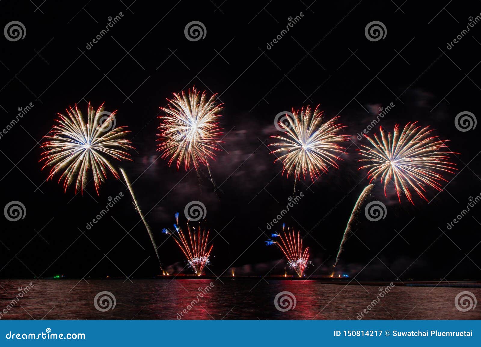 Firework Display for Celebration Over the Sea Stock Image - Image of ...