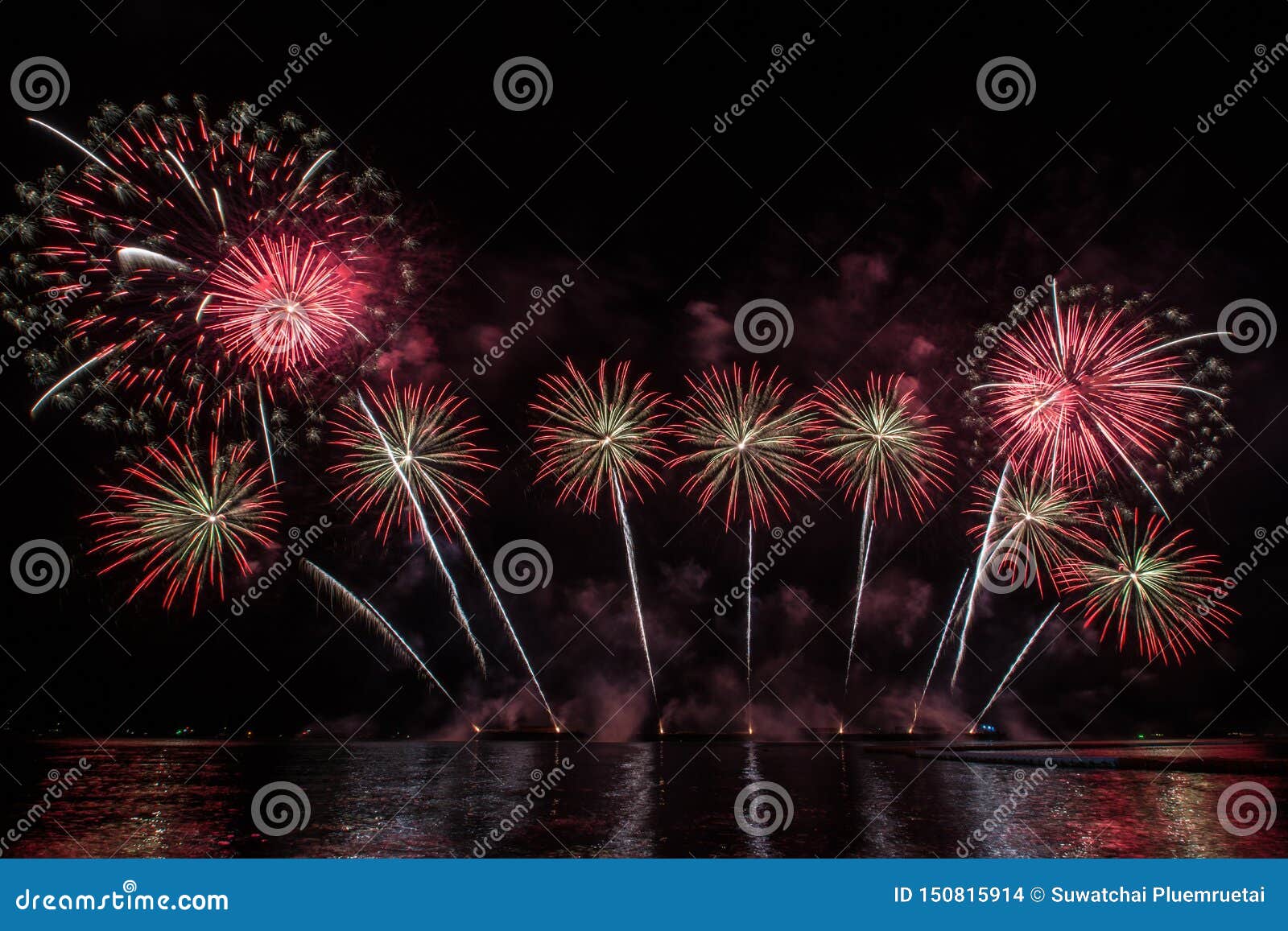 Firework Display for Celebration Over the Sea Stock Photo - Image of ...