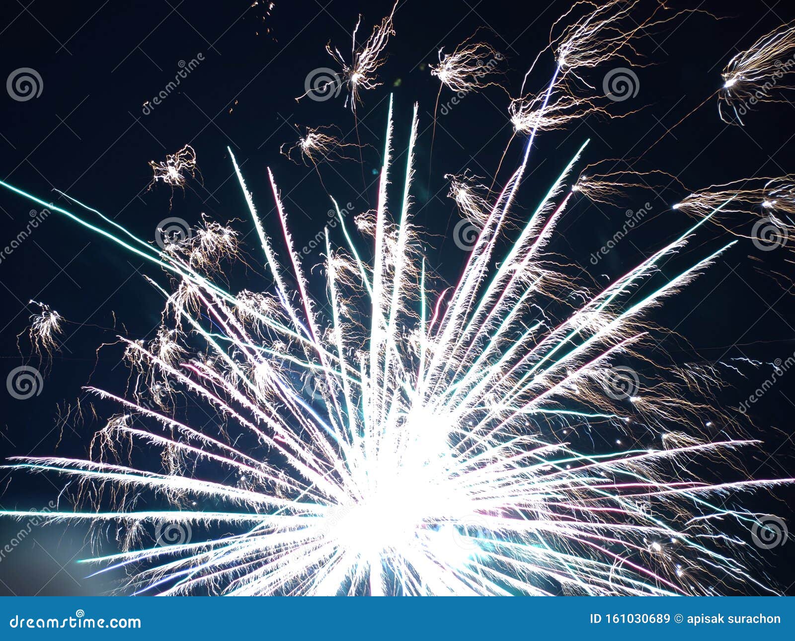 Beautiful Firework in Full Moon Night Stock Image - Image of beautiful ...