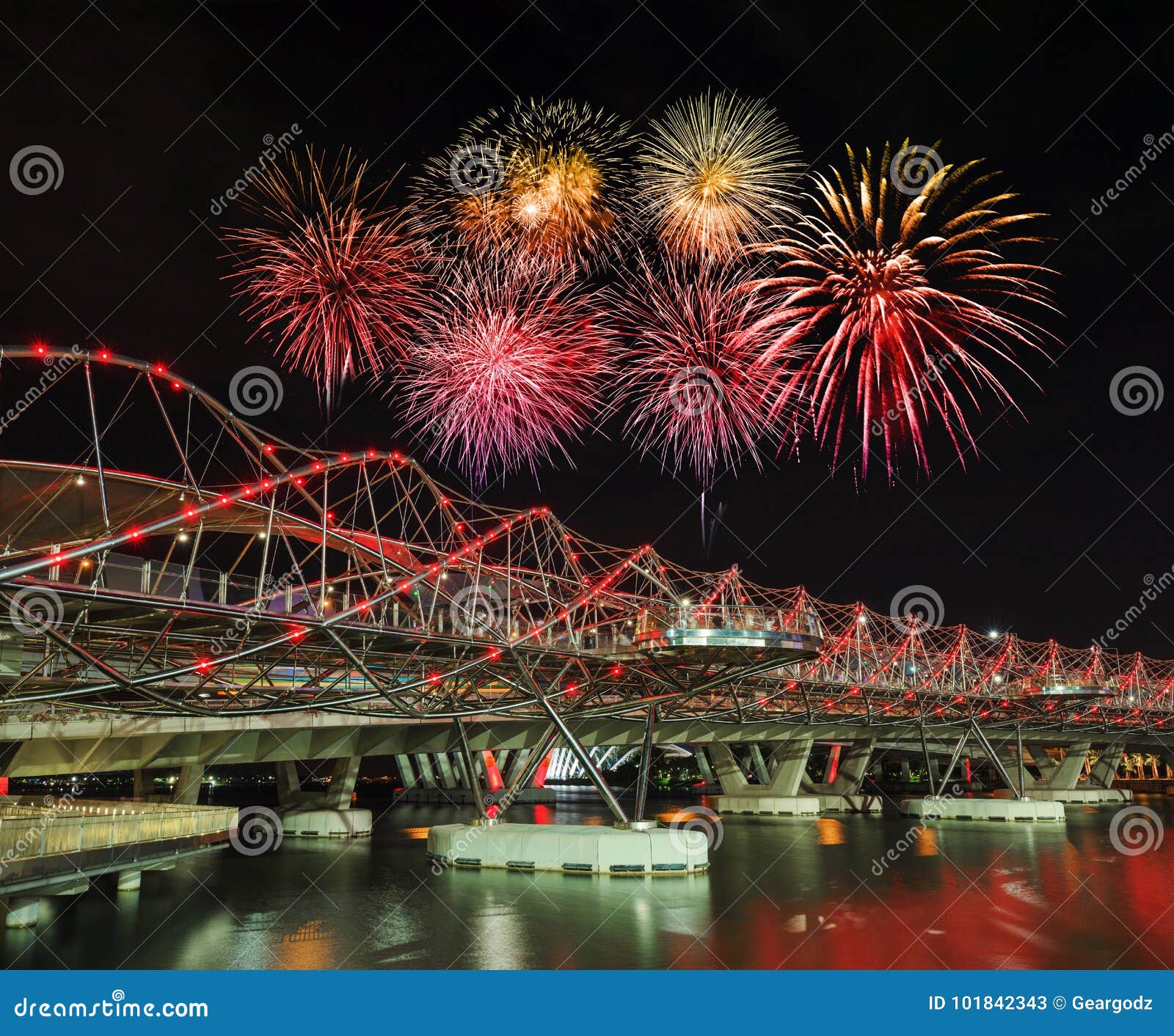 Beautiful Firework Over Helix Bridge in Singapore Editorial Stock Photo ...