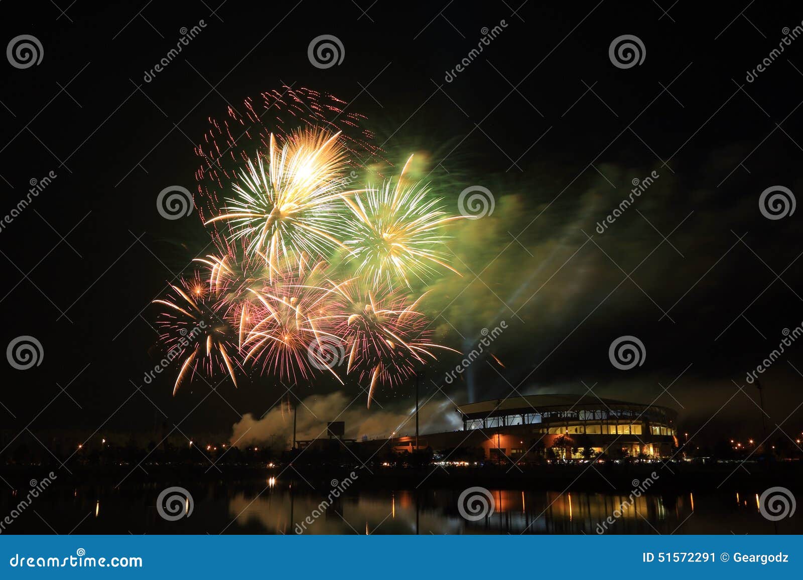 Beautiful Firework Over Stadium Stock Image - Image of black, opening ...
