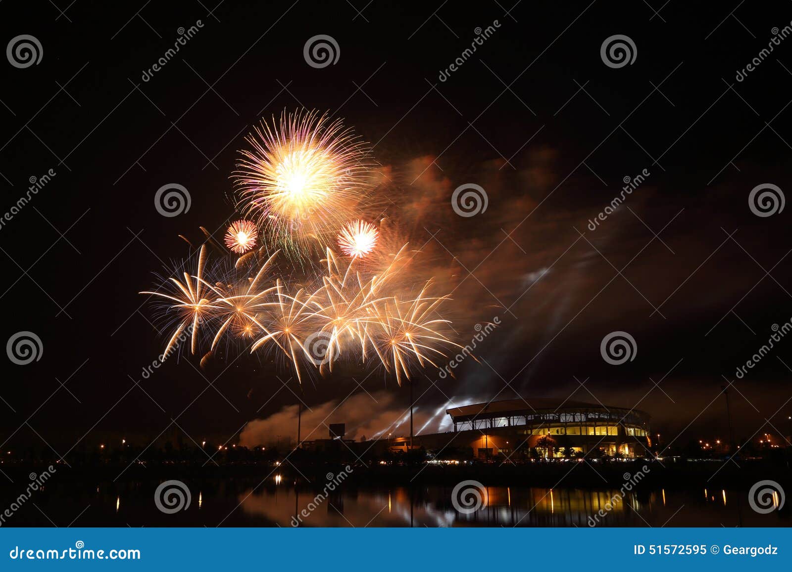 Beautiful Firework Over Stadium Stock Image - Image of bright ...
