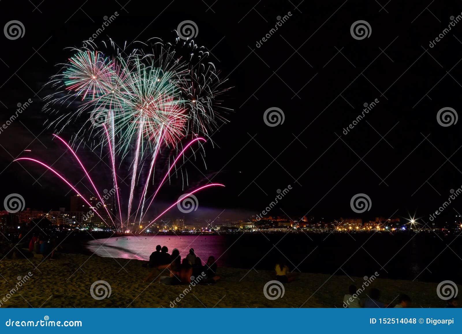 Beautiful Firework in a Small Spanish Town Palamos, Day of Celebrating ...