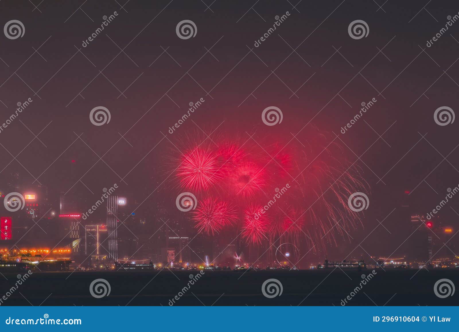 Beautiful Firework on Victoria Harbor, Hong Kong Editorial Stock Image ...
