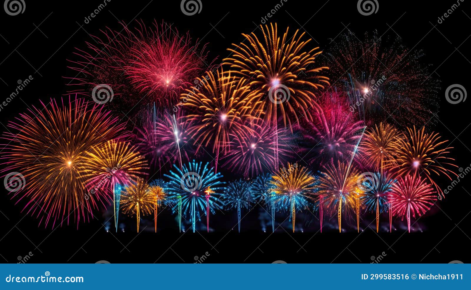 Beautiful Fireworks Celebration on Isolated Black Background Stock ...