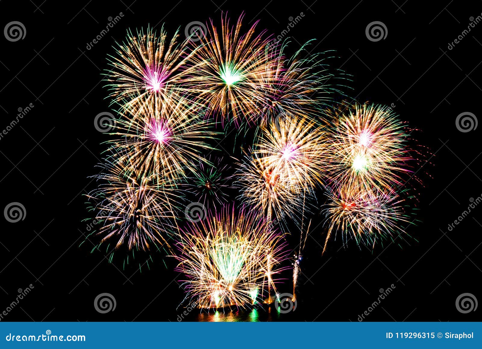 Beautiful Fireworks Display on Black Sky Stock Image - Image of burst ...
