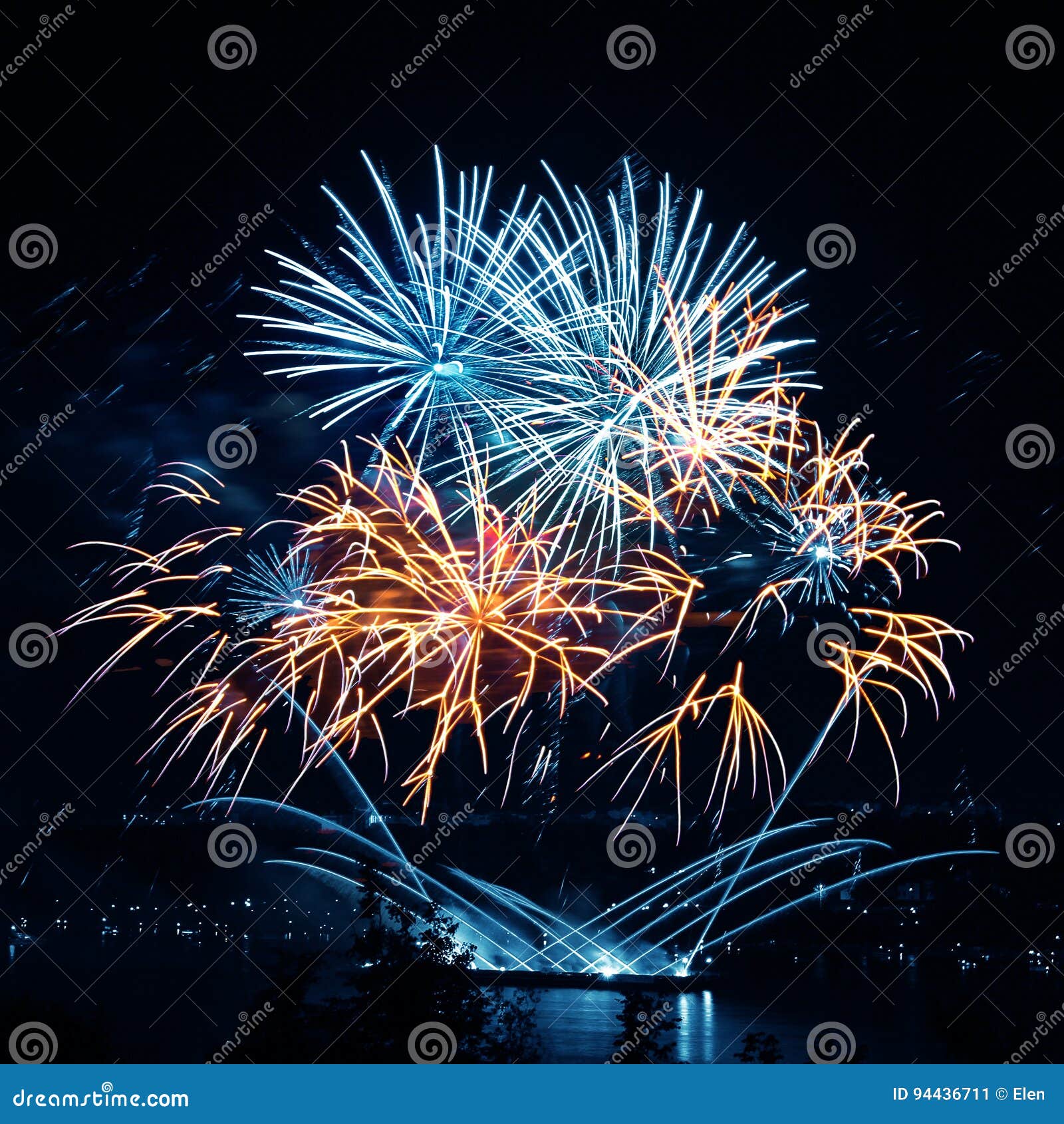 Beautiful Fireworks in a Night Skies Stock Image - Image of fire, glow ...