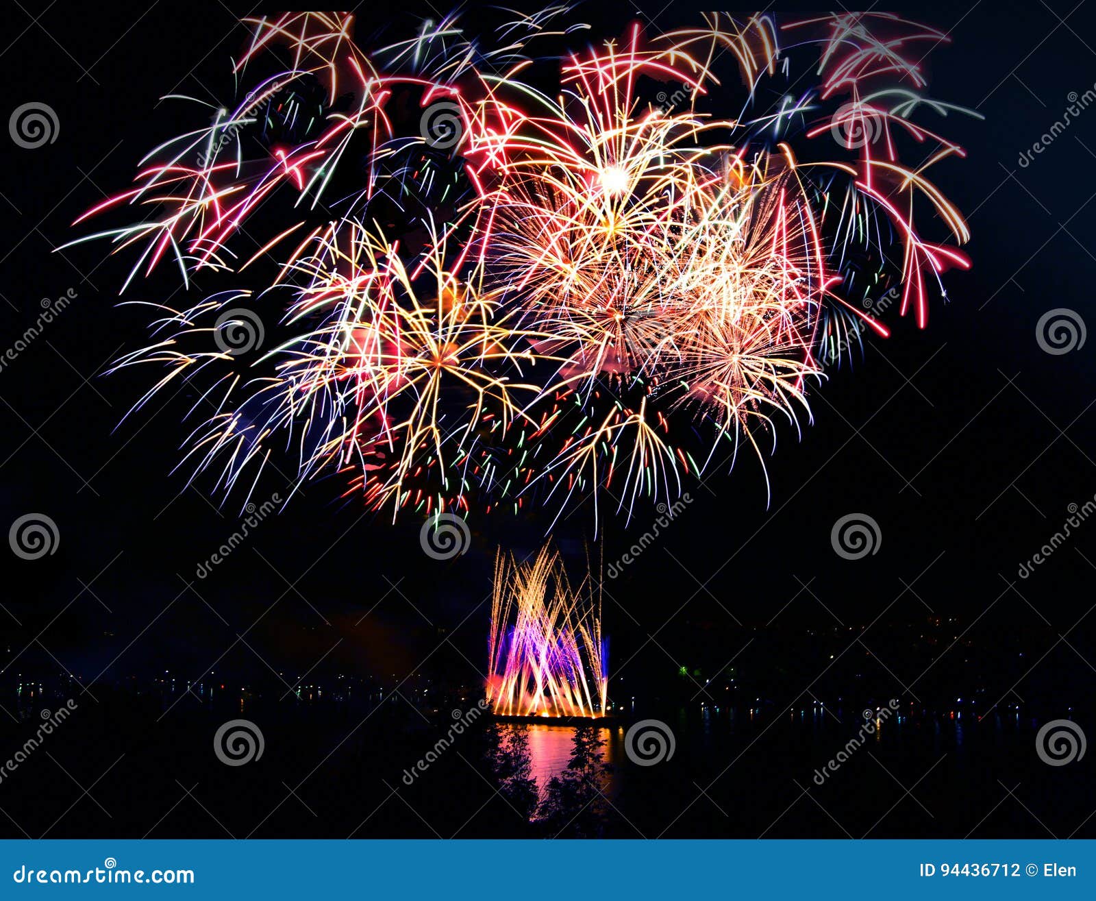 Beautiful Fireworks in a Night Skies Stock Photo - Image of heavens ...
