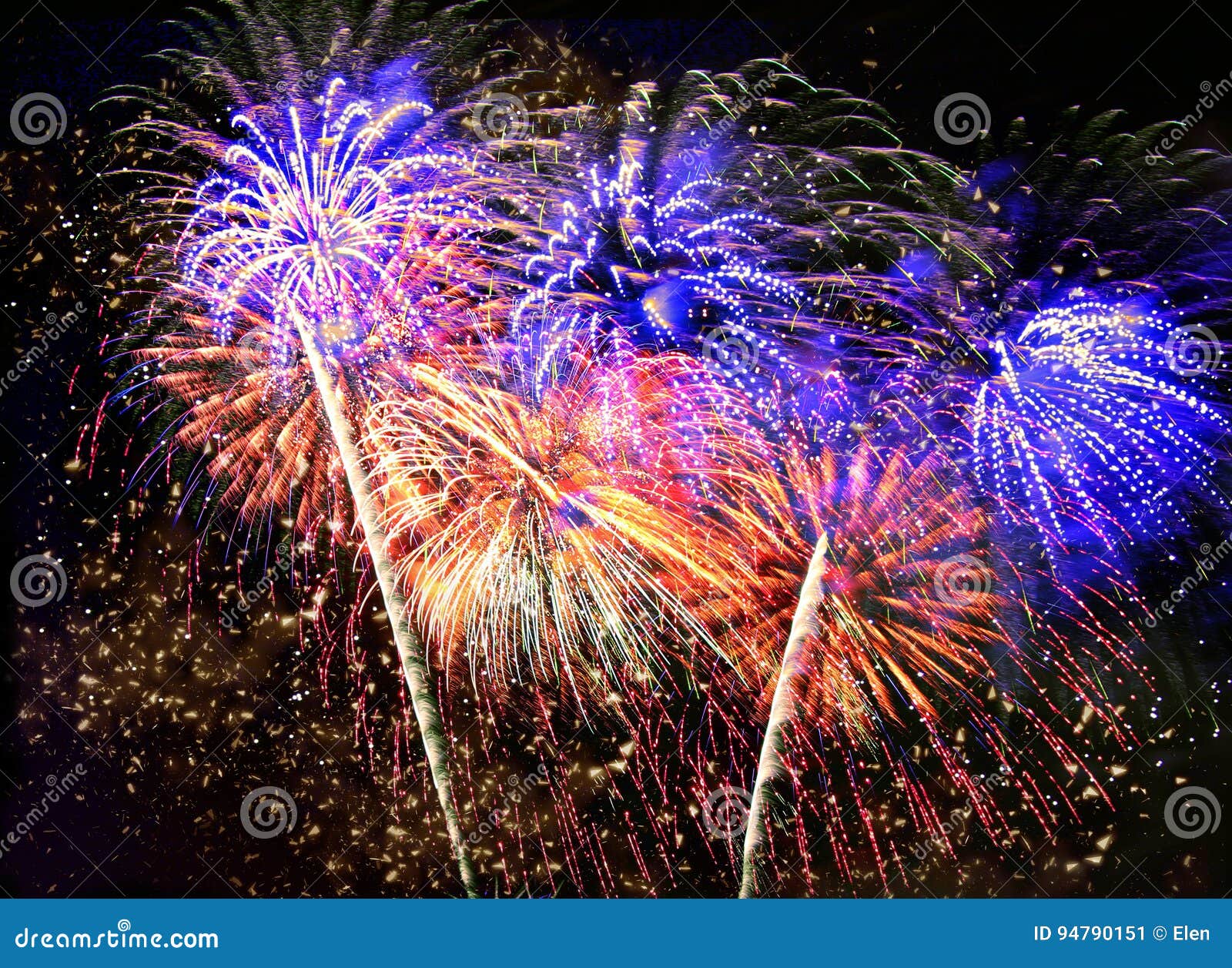 Beautiful Fireworks in a Night Sky Stock Image - Image of happy ...