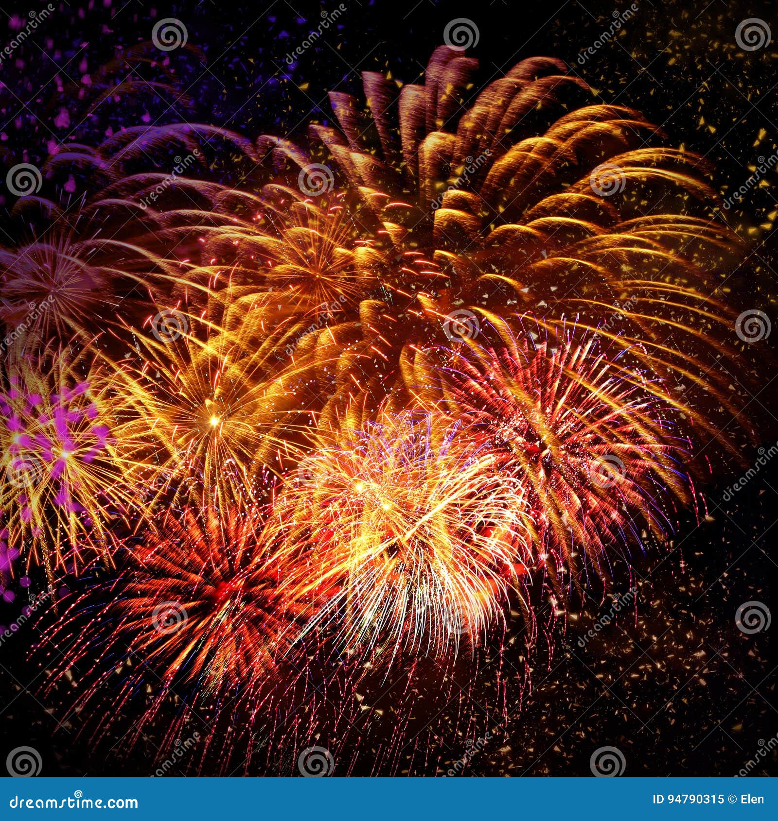 Beautiful Fireworks in a Night Sky Stock Image - Image of firework ...