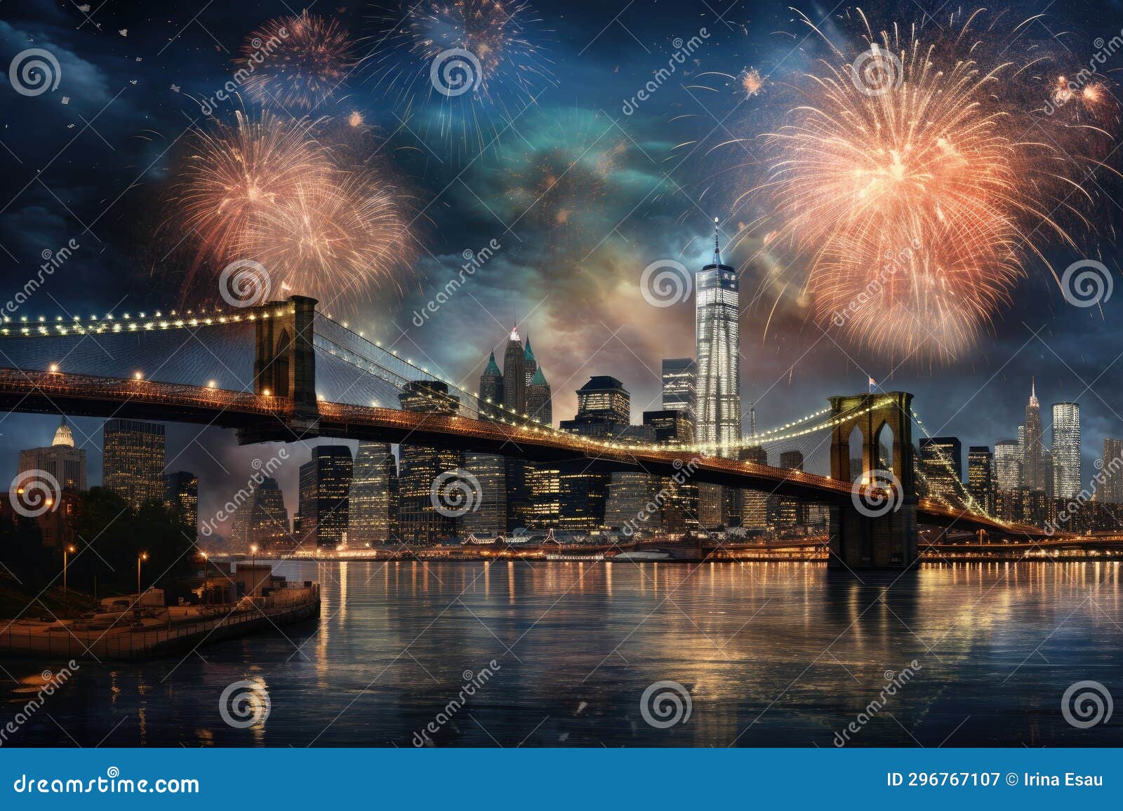 Beautiful Fireworks Over the City Stock Image - Image of celebrate ...