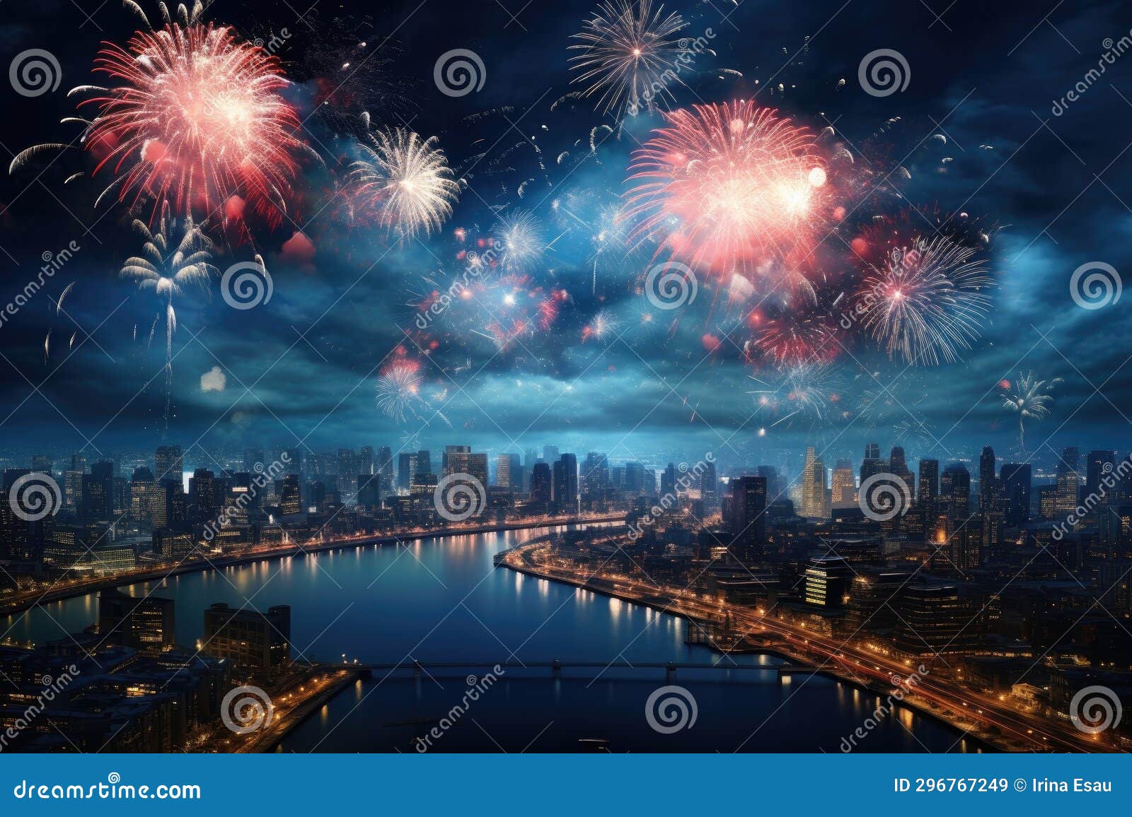 Beautiful Fireworks Over the City Stock Image - Image of light, color ...