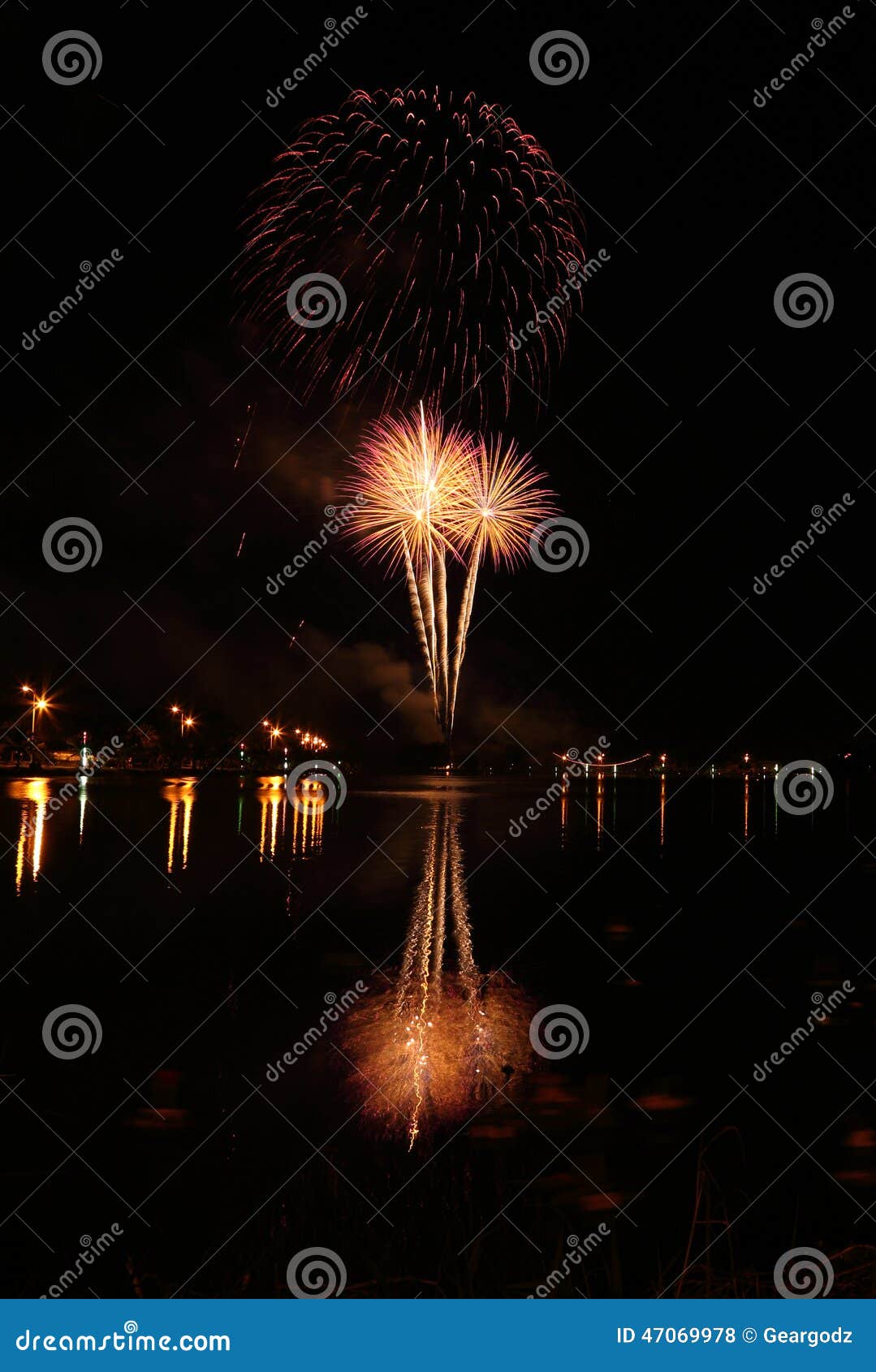 Beautiful Fireworks Over Sky at Night Stock Photo - Image of beautiful ...