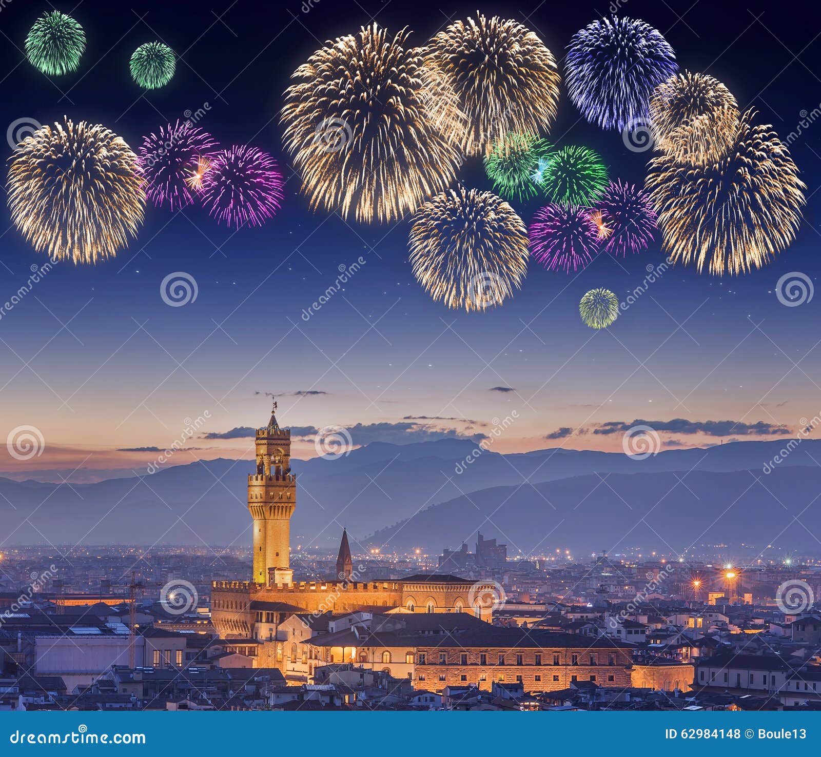 Beautiful Fireworks Under Ponte Vecchio Florence Stock Photo - Image of ...