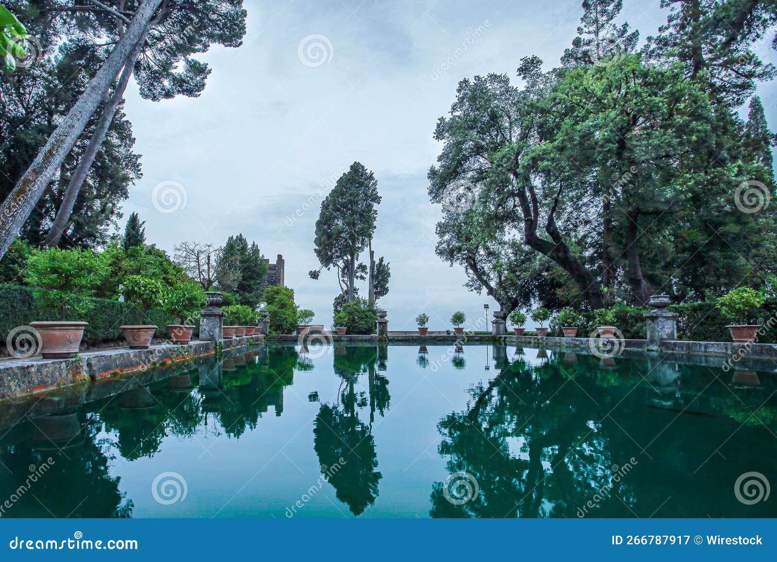 Beautiful Fish Pond with Green Trees in Villa D Este Editorial ...