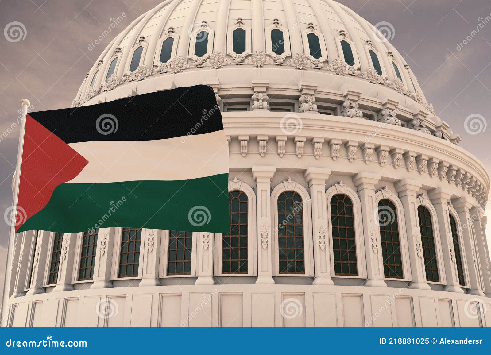 Beautiful Flag of the Palestine Waving with the Strong Wind and Behind ...