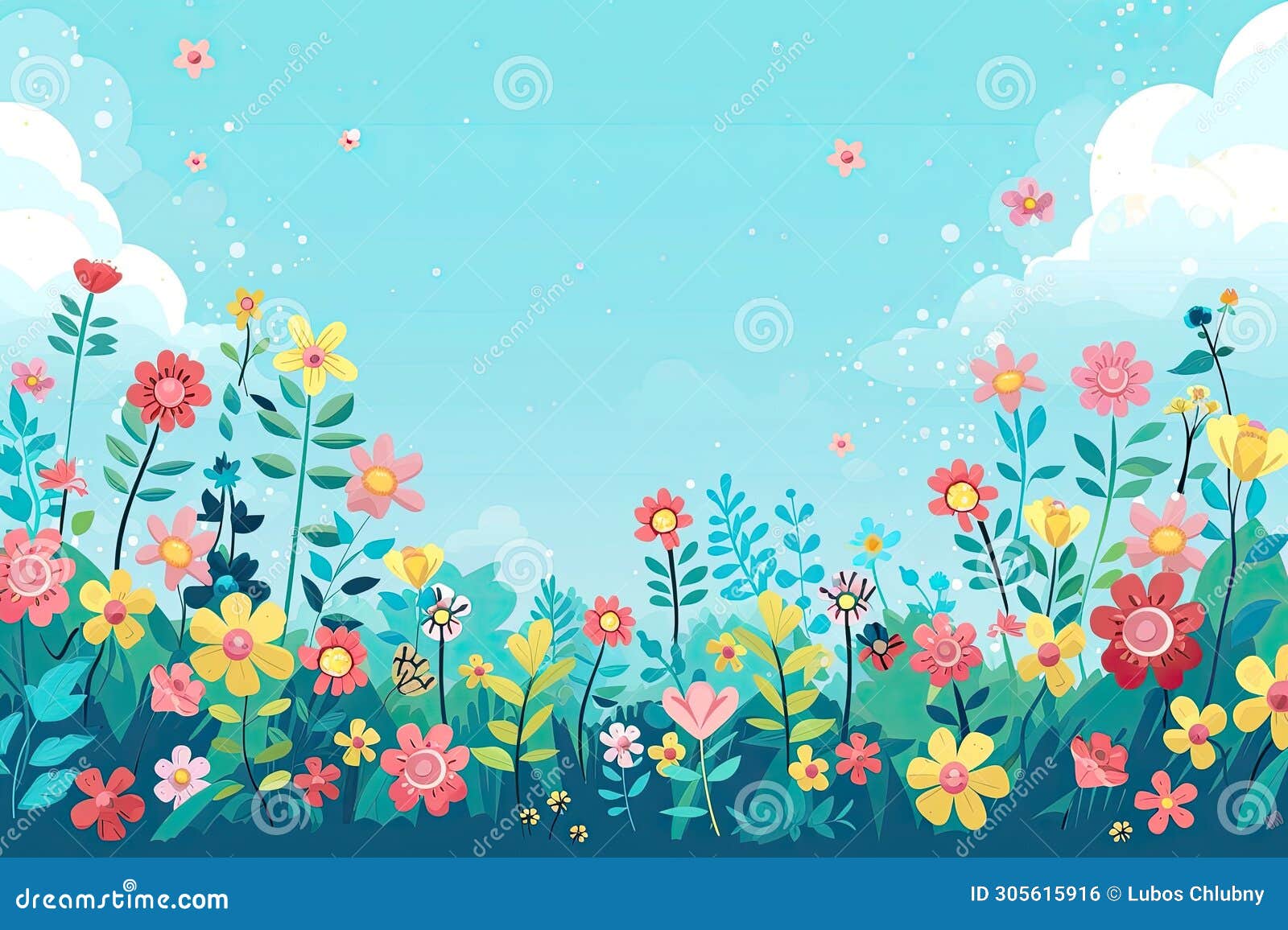 Beautiful Flat Design Spring Background with Flowers Stock Illustration ...