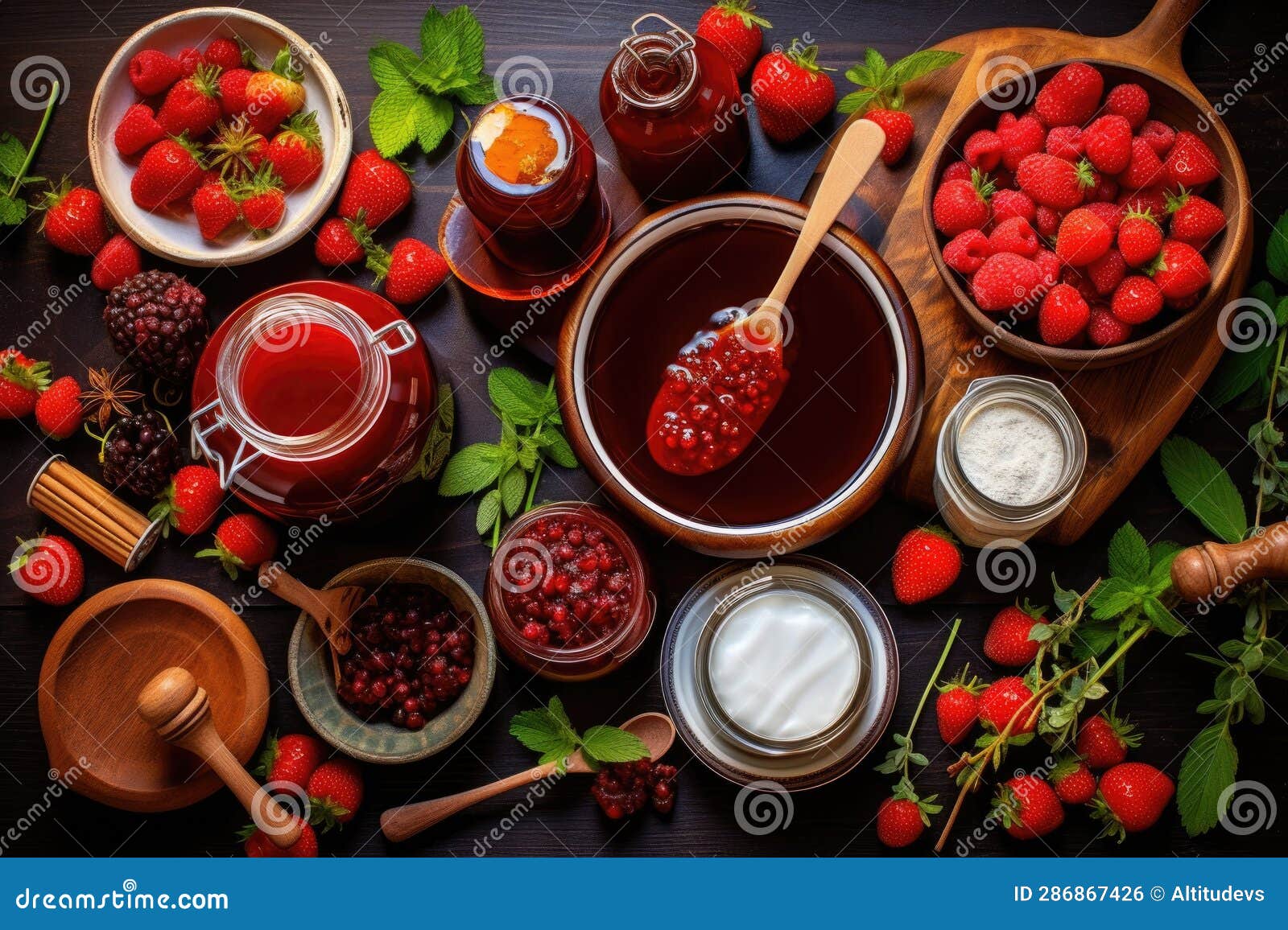Beautiful Flat Lay of Jam-making Process and Ingredients Stock ...