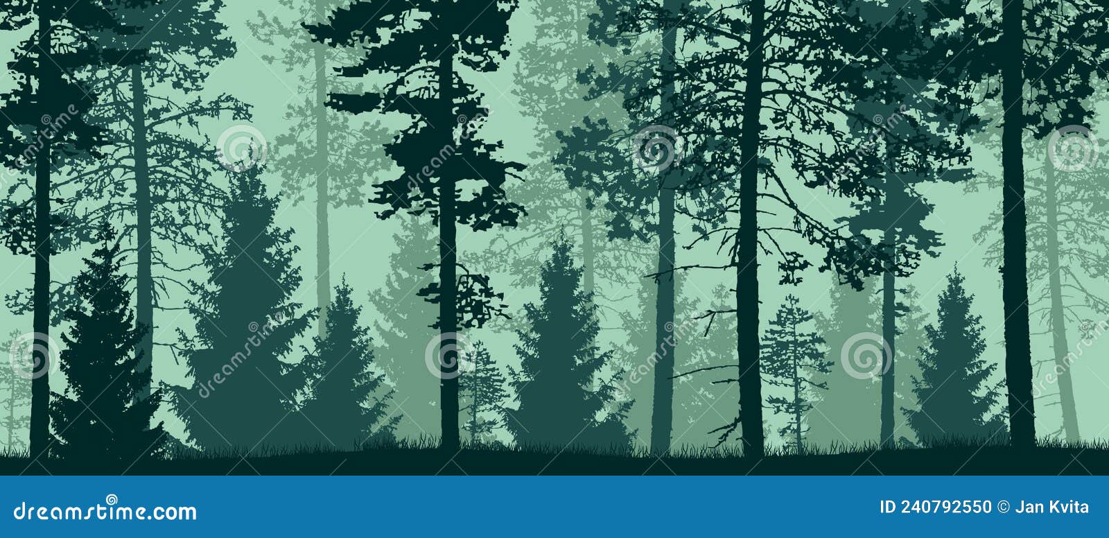 Beautiful Flat Vector Forest Landscape in Green Colors Stock Vector ...