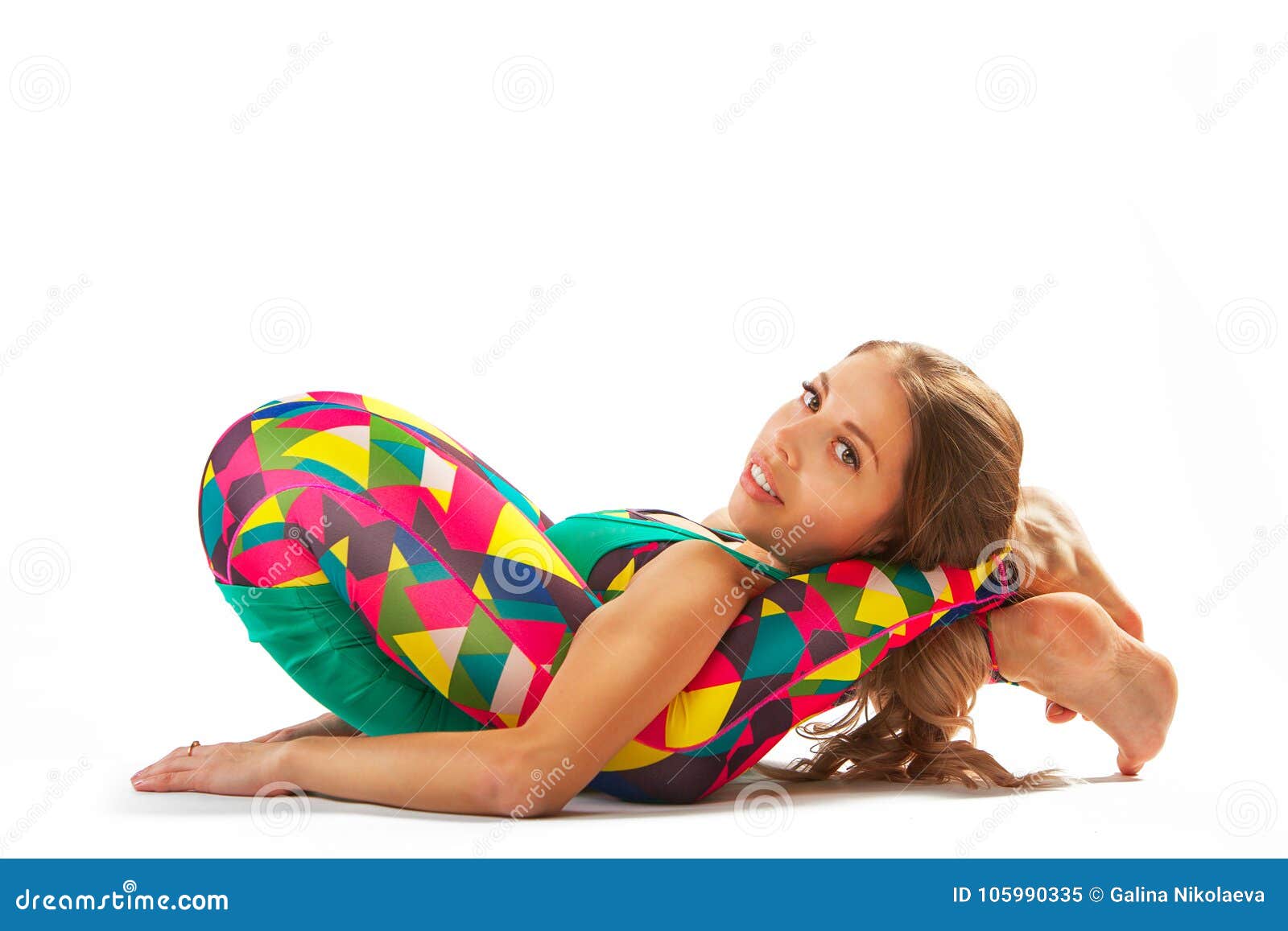 Beautiful Flexible Woman Doing Yoga Poses On White Stock Image Image Of Head Background