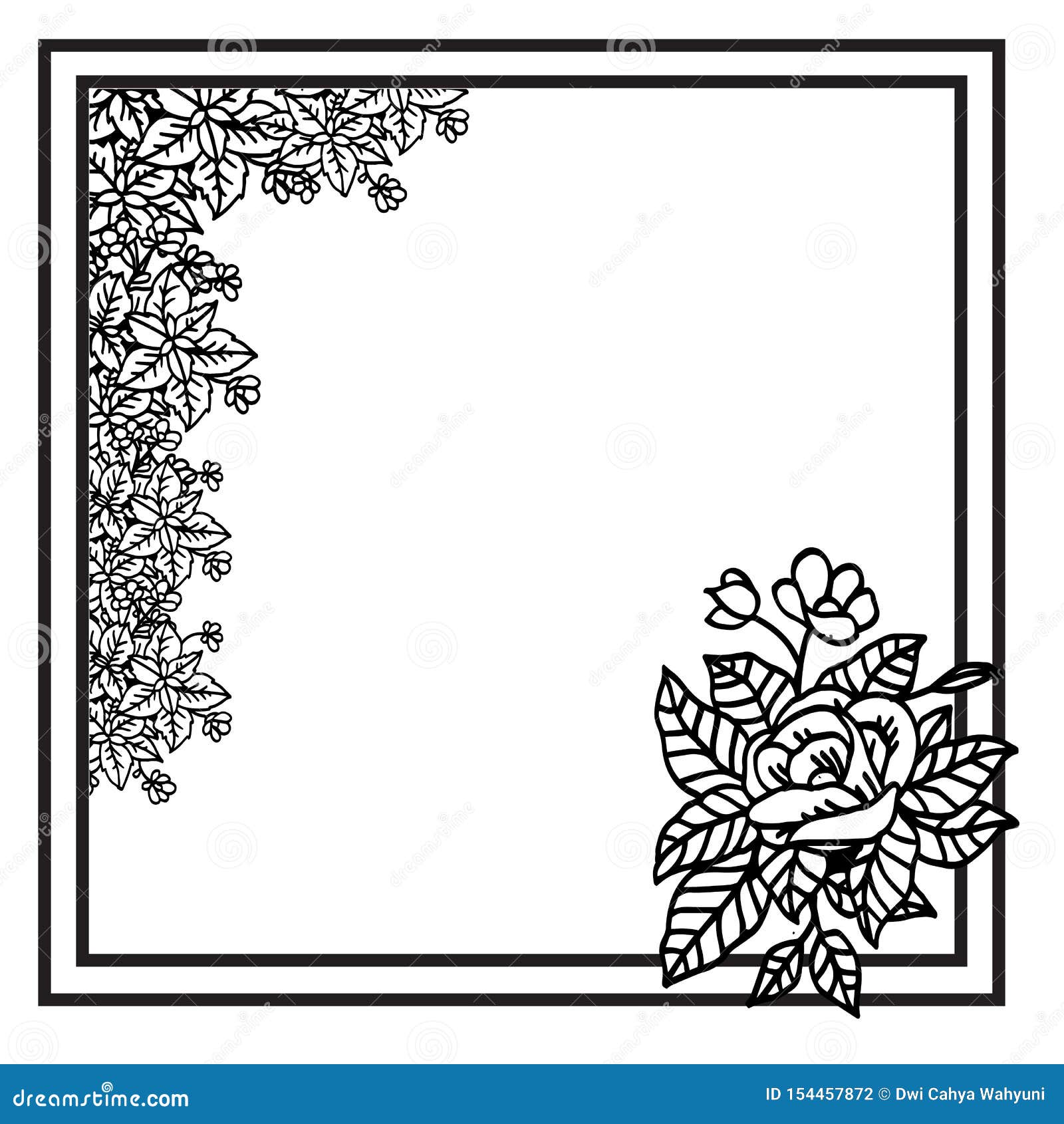 Beautiful Floral Frame, Hand Drawn Design Element in Sketch Style ...