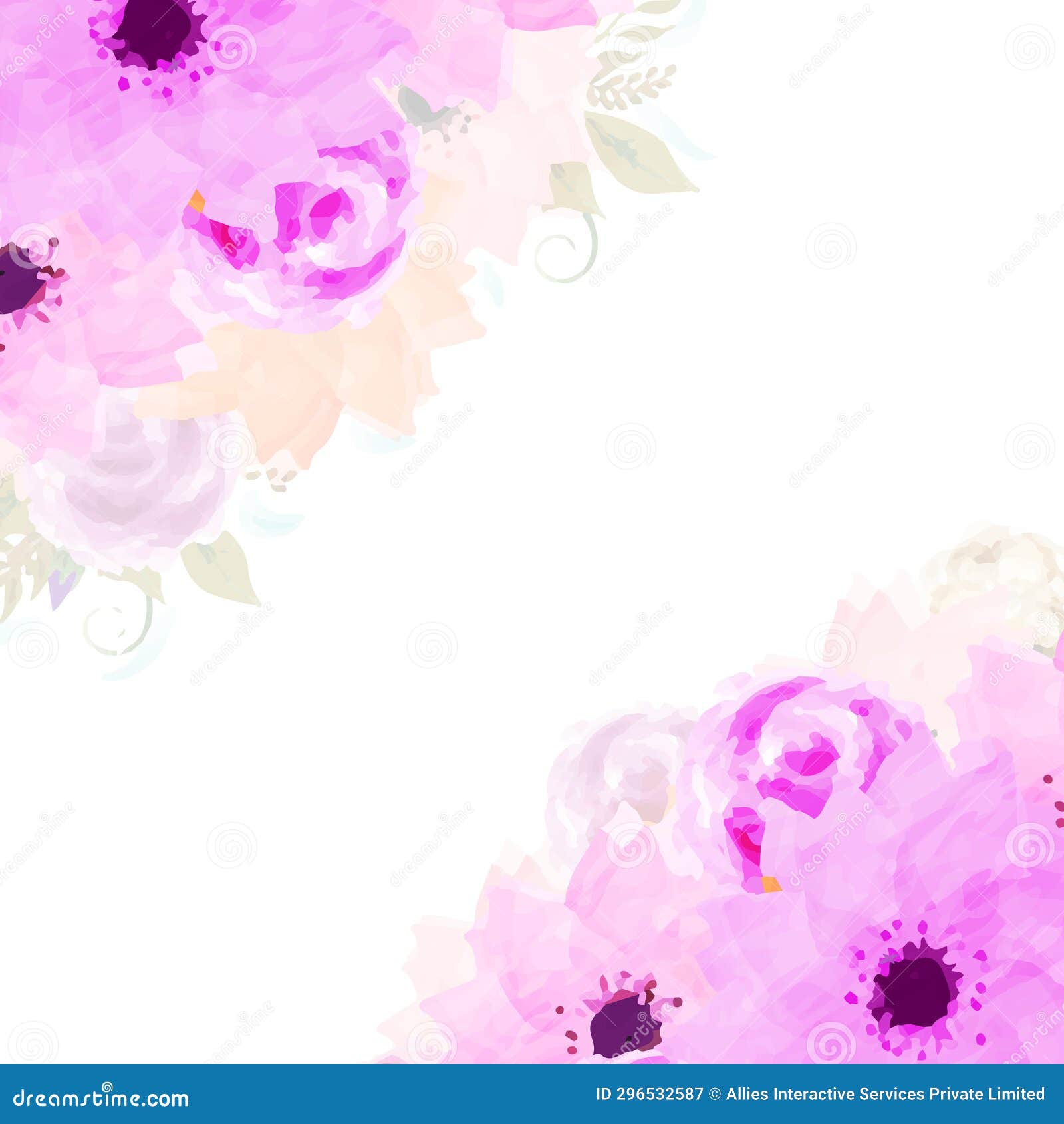 Beautiful Floral Invitation Card Template With Watercolor Flowers Stock
